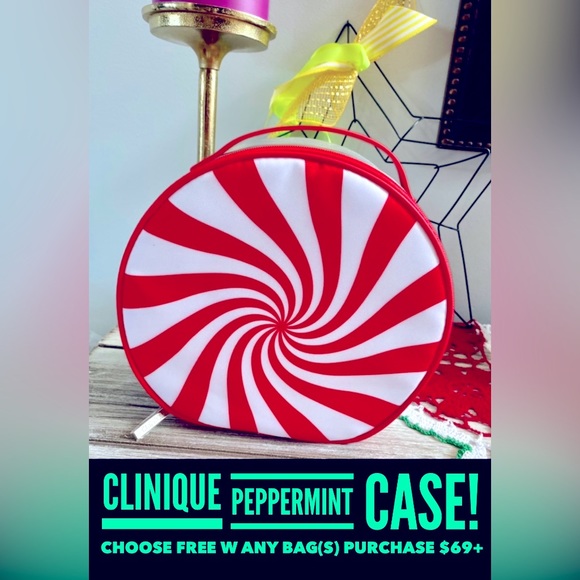 Clinique | Makeup | Free W Purch Large Round Peppermint Case Candy Cane ...